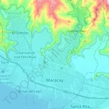Maracayの地形図、標高、地勢