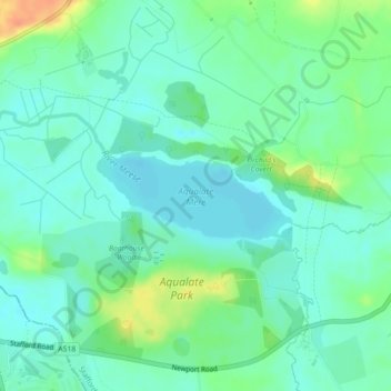 Aqualate Mereの地形図、標高、地勢