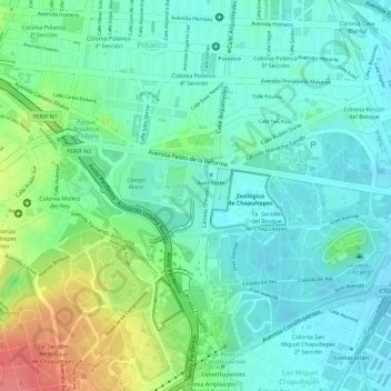 Jardín y Pabellón Escénico Chapultepecの地形図、標高、地勢