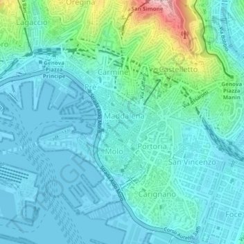 Centro Storicoの地形図、標高、地勢