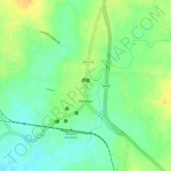 Omalurの地形図、標高、地勢