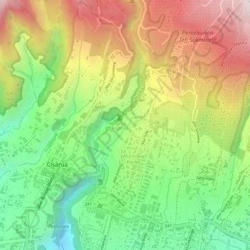RW 15 KEL. CIHANJUANG RAHAYU KEC. PAROMPONG KAB. BANDUNG BARATの地形図、標高、地勢