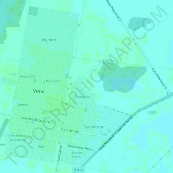 Veraの地形図、標高、地勢