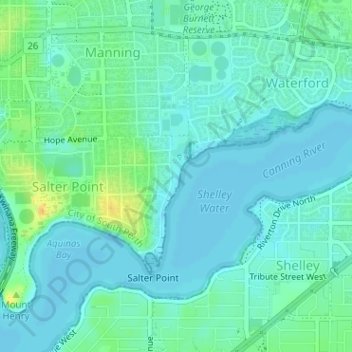 Sandon Parkの地形図、標高、地勢